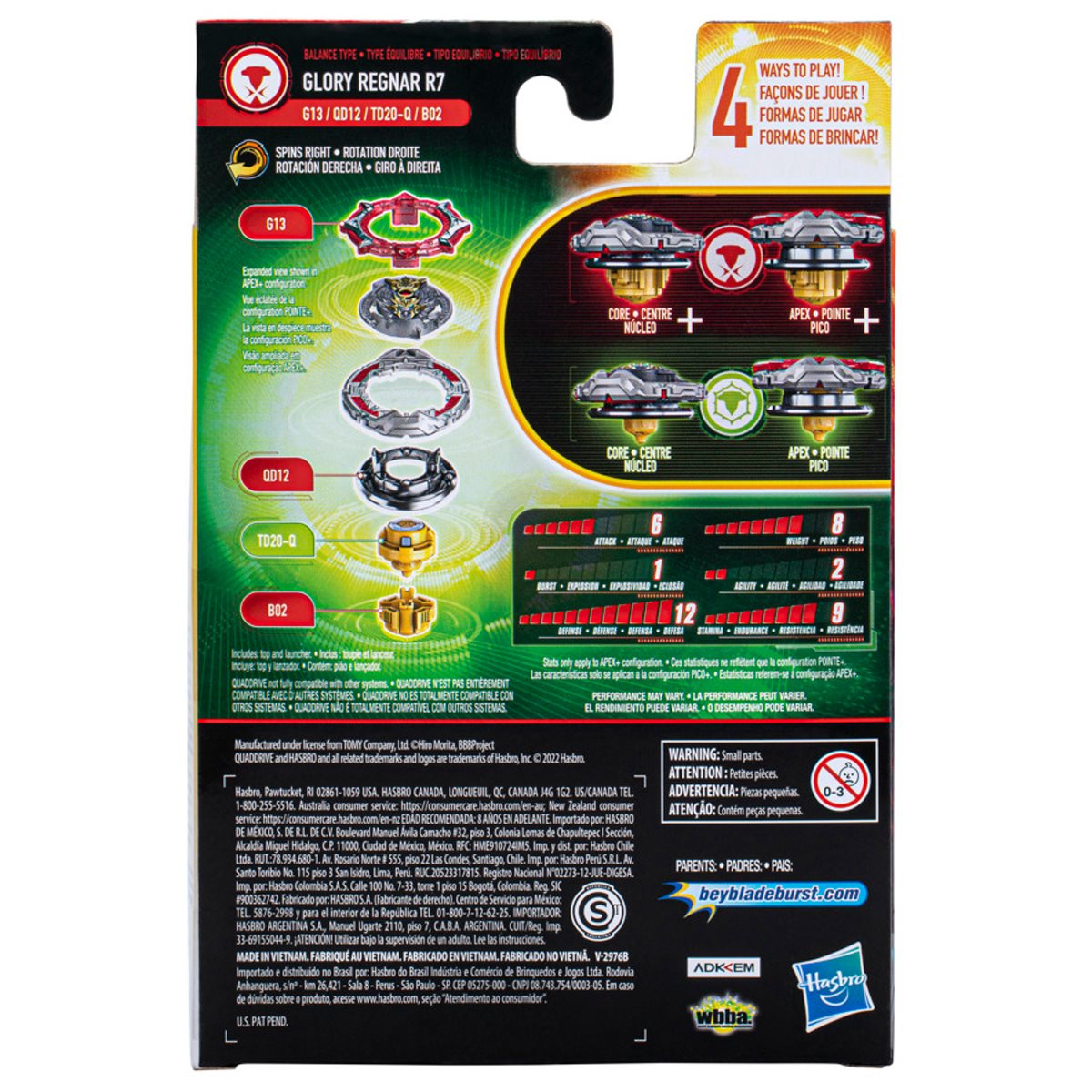 Beyblade Burst QuadDrive Glory Regnar R7 Spinning Top