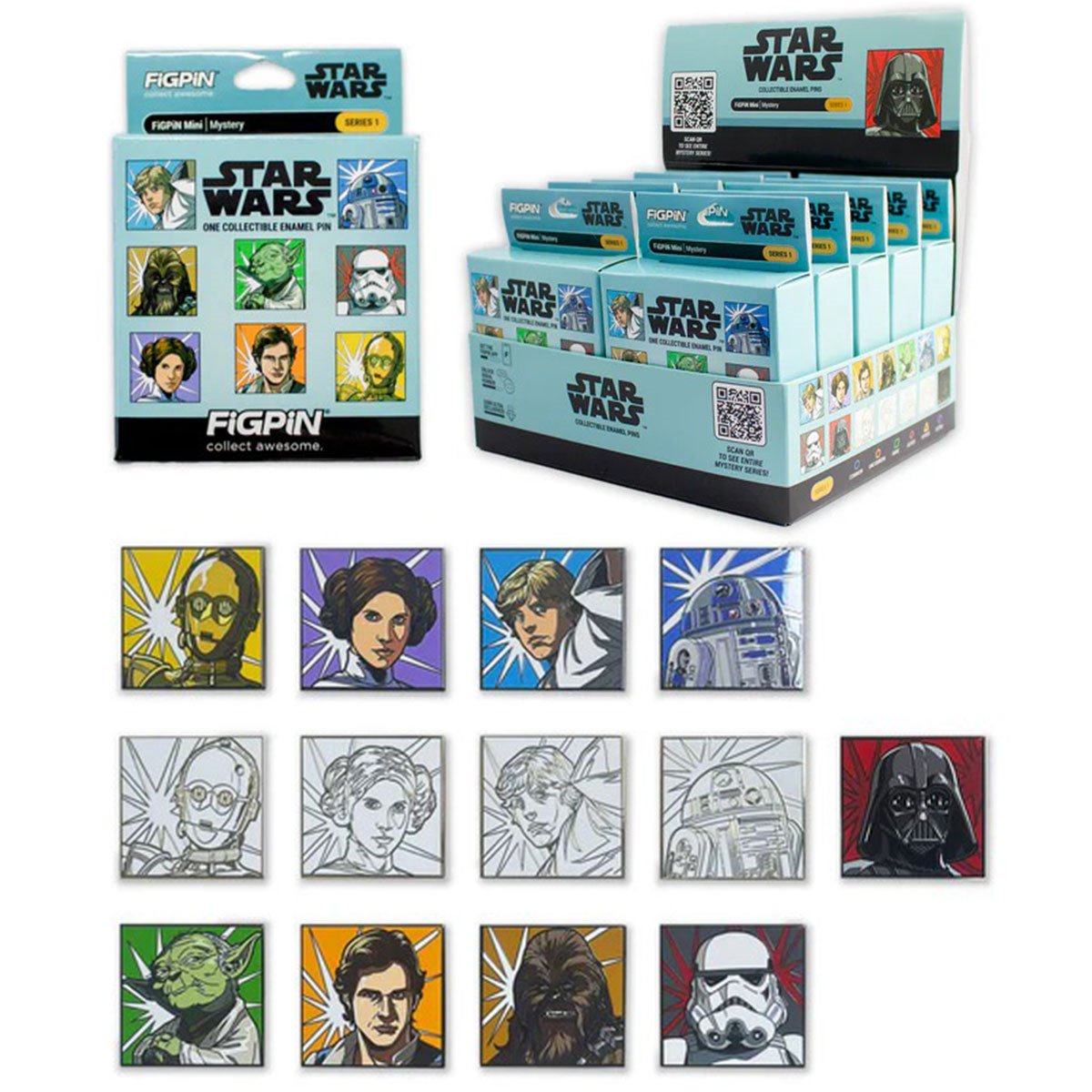 Star Wars Classic Mystery Minis Series 1 Enamel Pin Display of 10