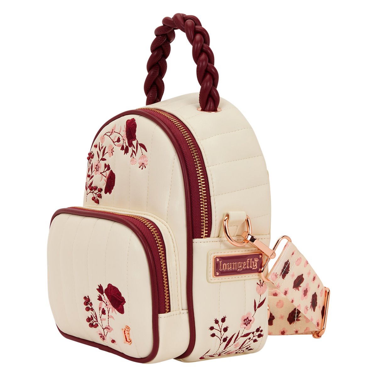 Loungefly Cream & Red Floral Sling Bag - Entertainment Earth